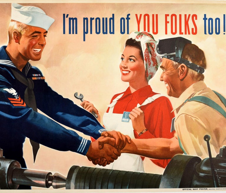 Original Vintage Poster I'm Proud Of You Folks Too WWII US Navy Home ...