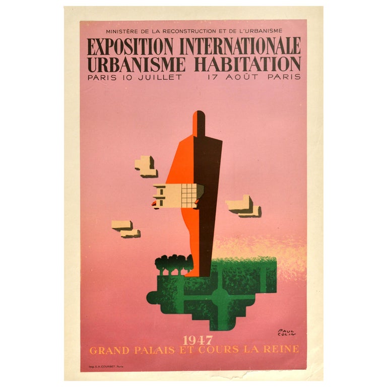 Original Vintage Poster International Exhibition Urbanism Paris ...