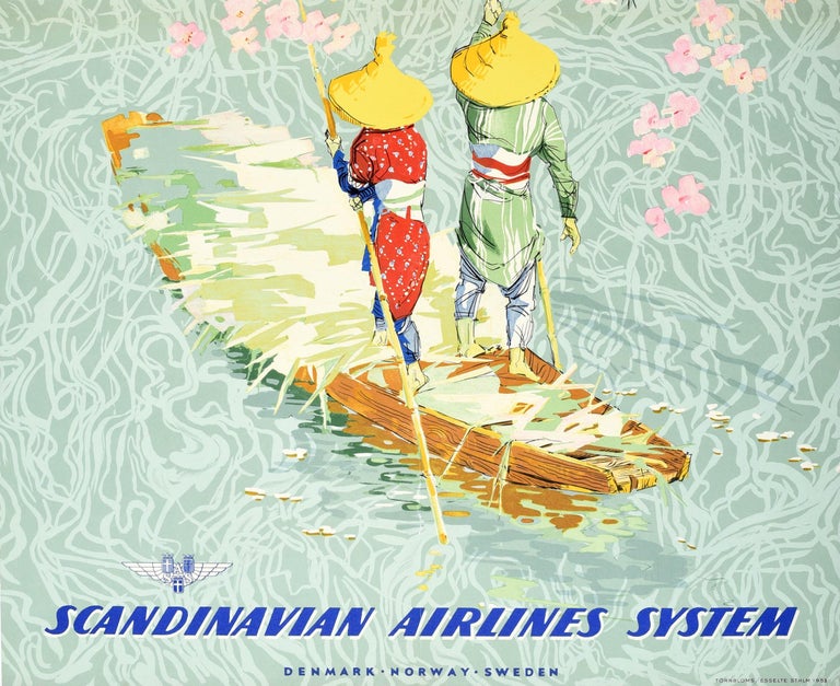 Original Vintage Poster Japan SAS Scandinavian Airline Travel Mount ...