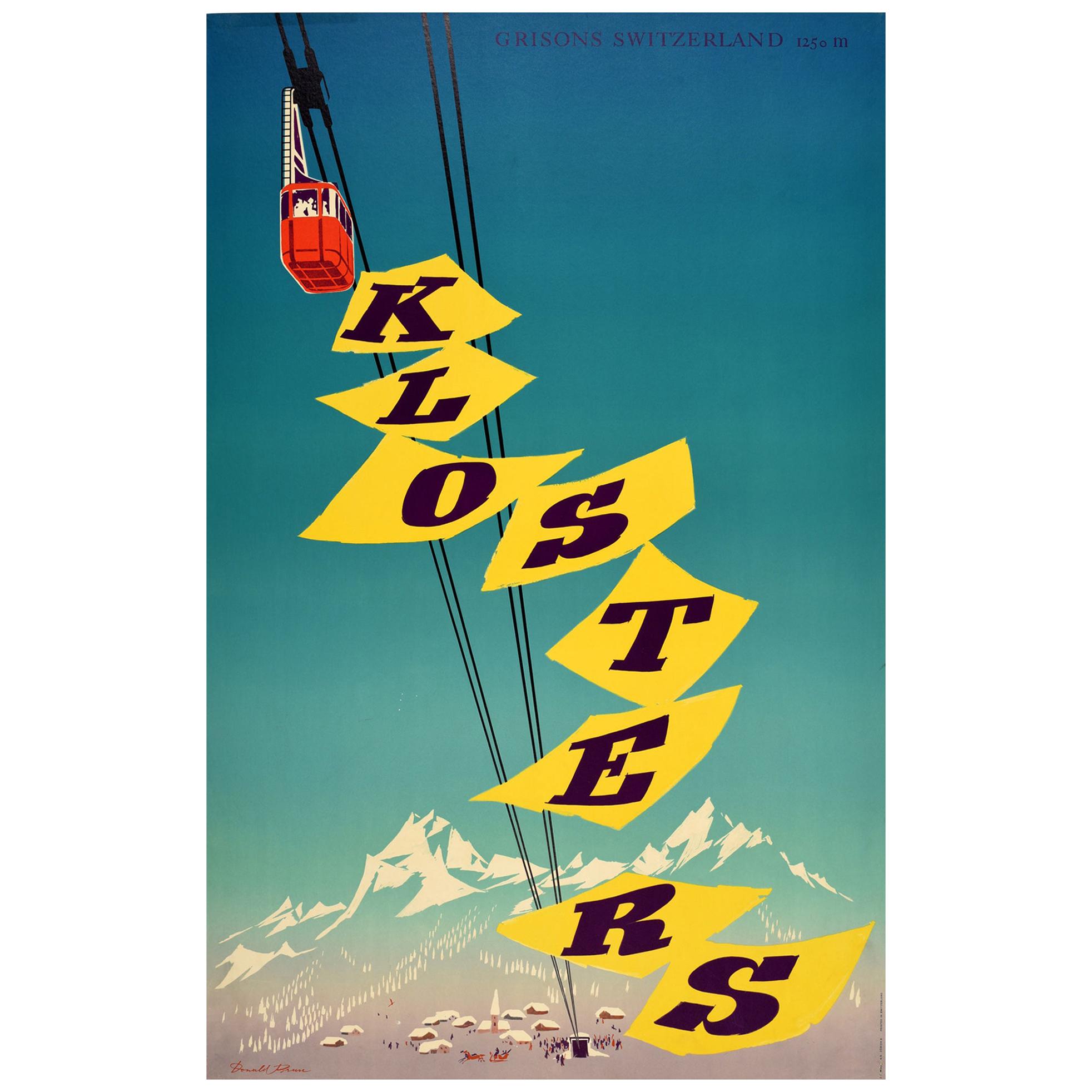 Original Vintage Poster Klosters Alpine Skiing Winter Sport Grisons ...