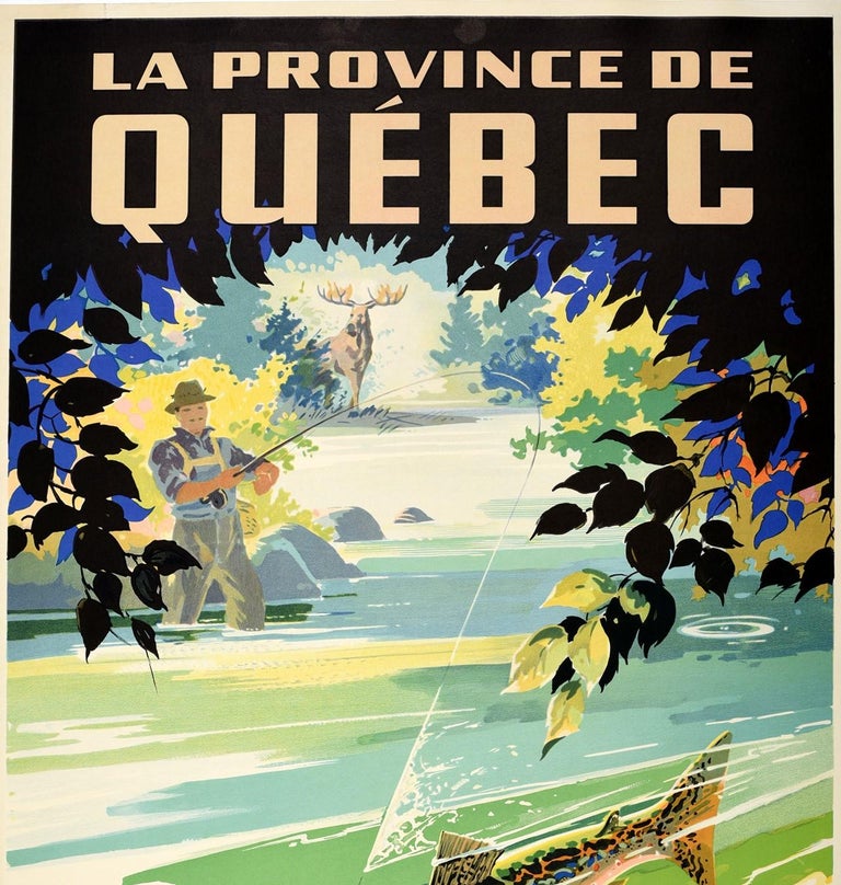 Original Vintage Poster La Province De Quebec Canada Travel Moose ...