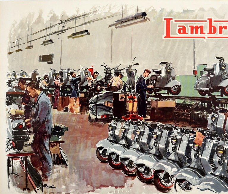 Original Vintage Poster Lambretta Scooter Factory Workshop Advertising ...