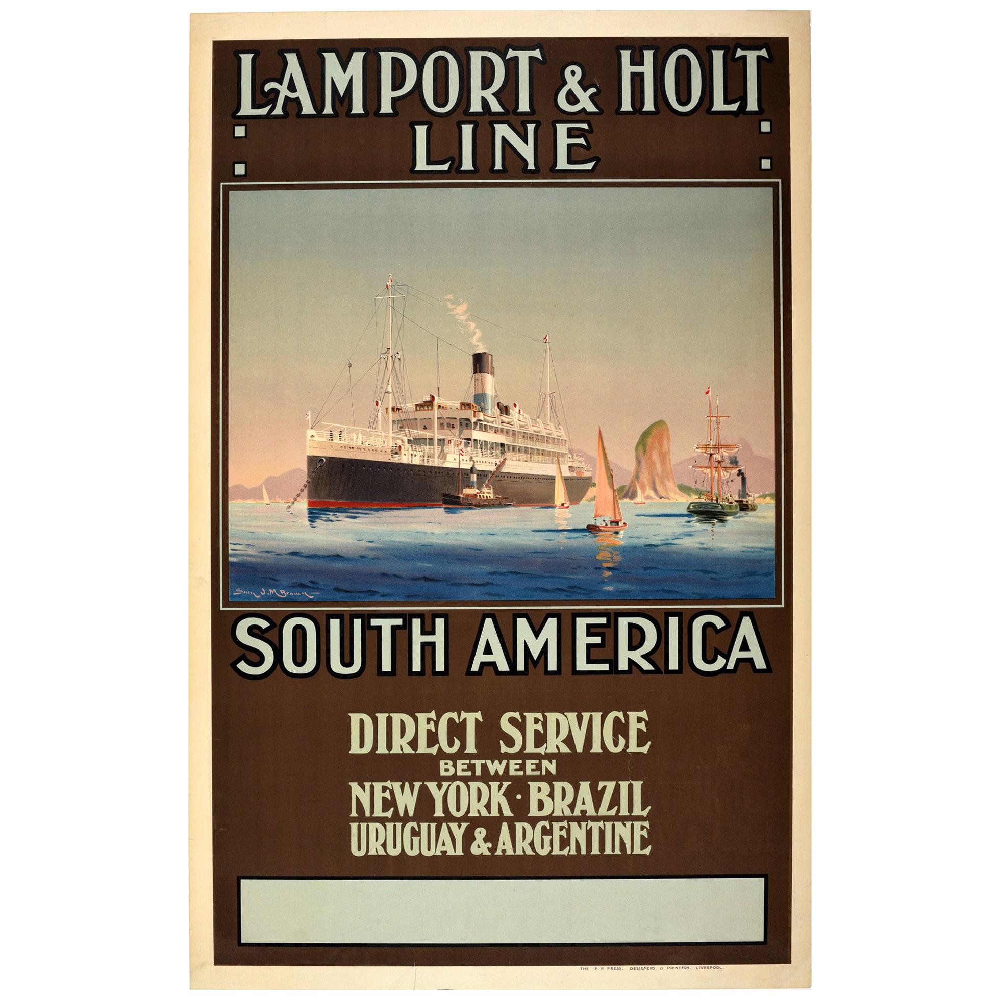 Original Vintage Poster Lamport and Holt Line South America New York ...