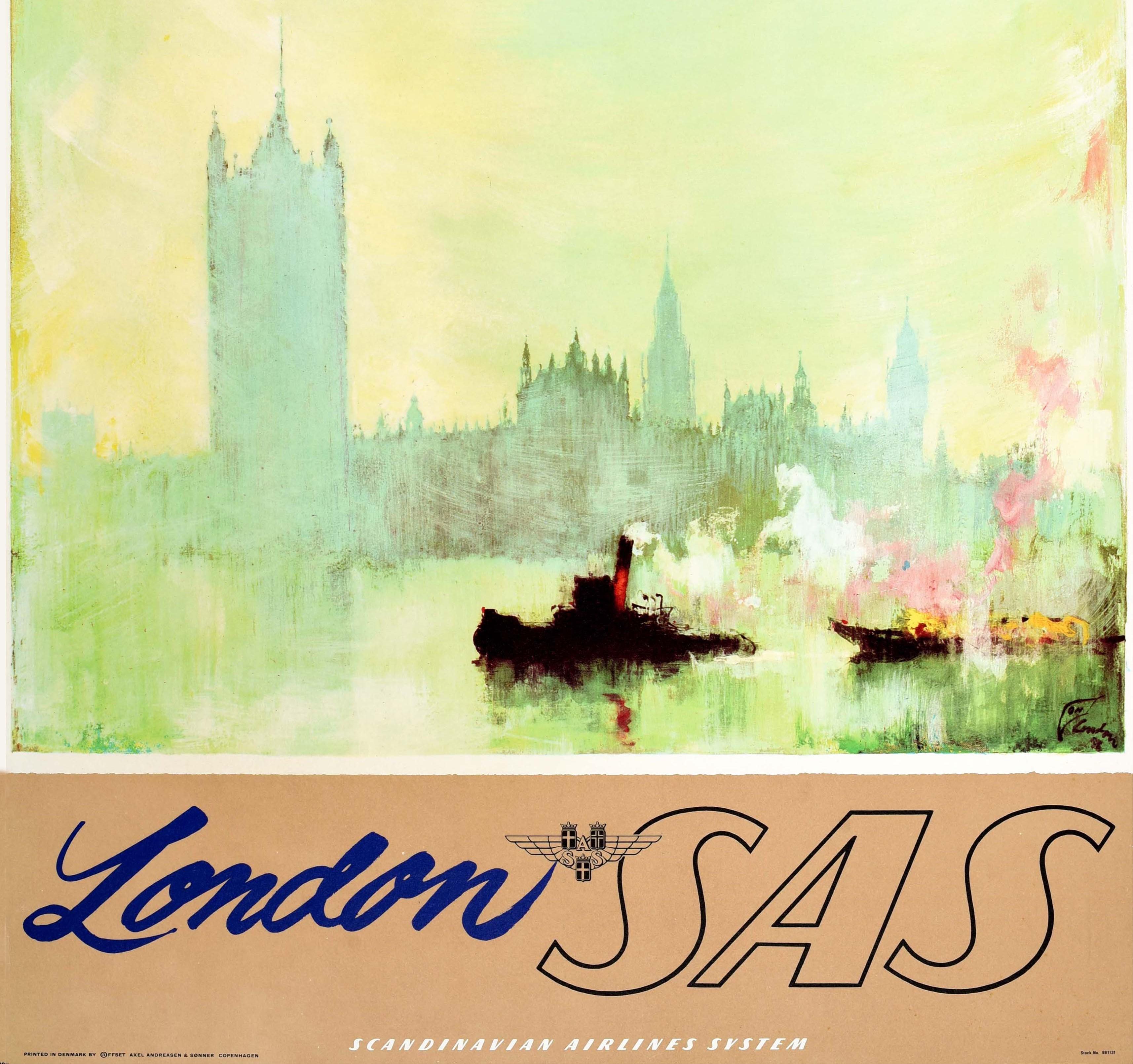Original Vintage Poster London SAS Scandinavian Airline Travel ...
