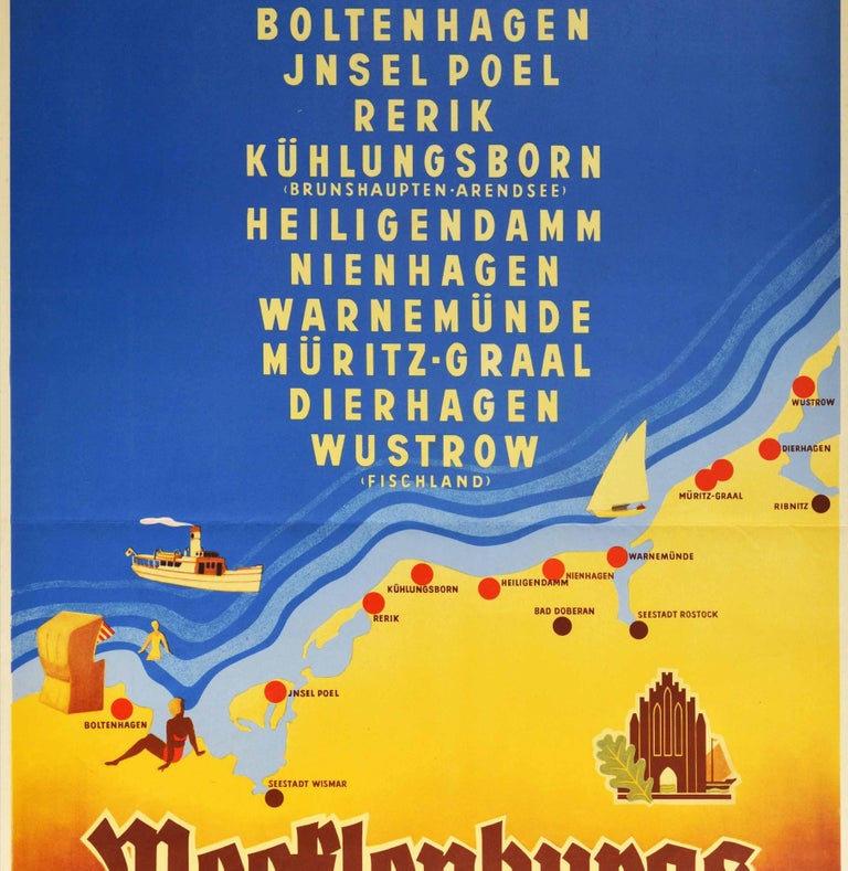 Original Vintage Poster Mecklenburg Germany Baltic Sea Beach Resorts ...