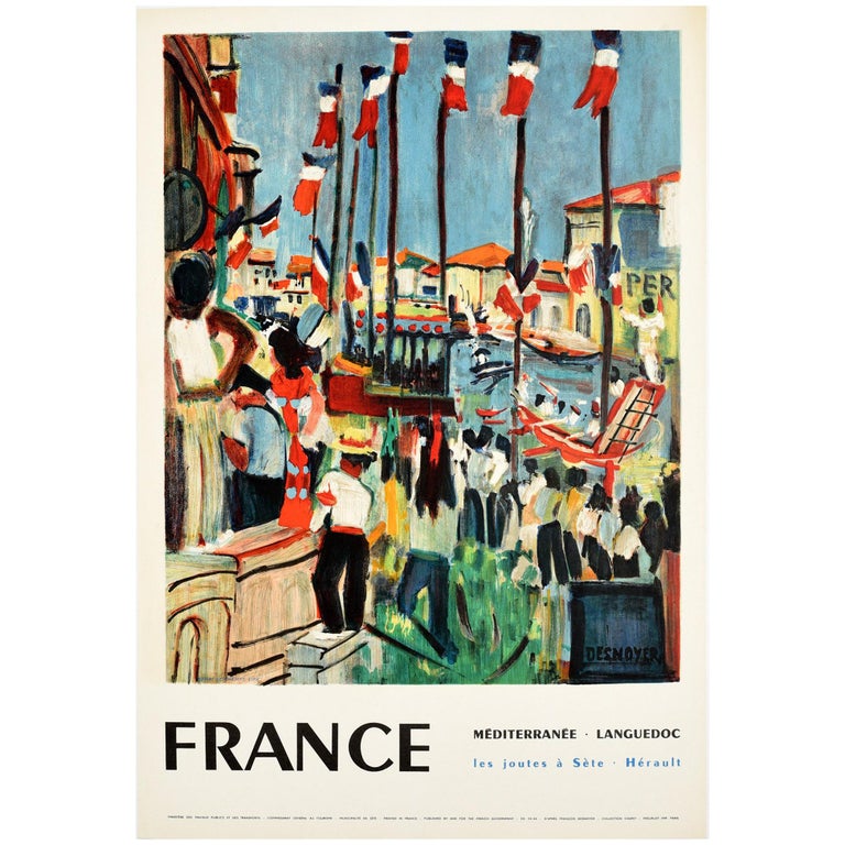 Original Vintage Poster Mediterranee Languedoc Les Joutes A Sete Water ...