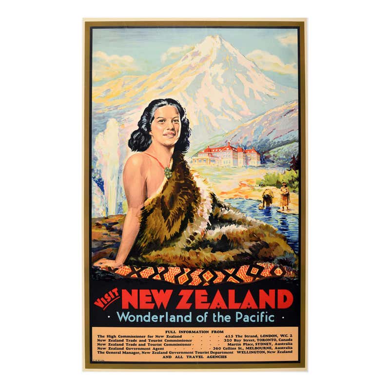 Original Vintage Poster New Zealand Wonderland Of The Pacific Maori Mt ... Original Vintage Poster New Zealand Wonderland Of The Pacific Maori Mt ...