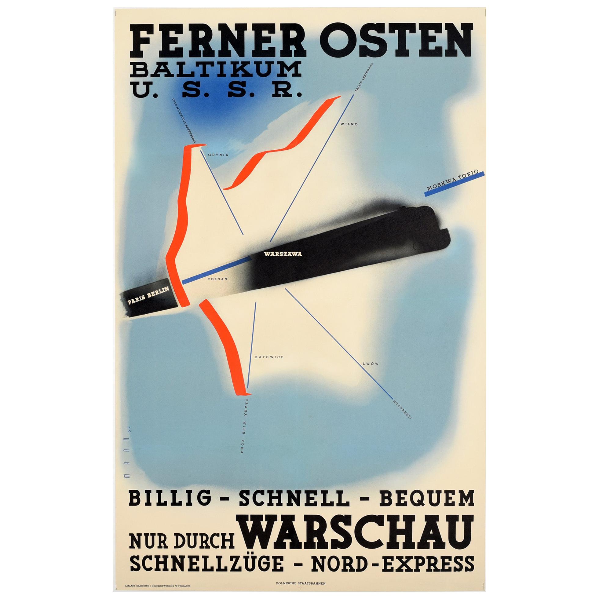 Original Vintage Poster Nord Express Far East Baltic USSR Warsaw ...