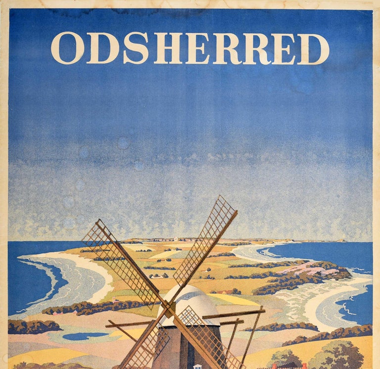 Original Vintage Poster Odsherred Danmark Denmark Countryside Windmill ...