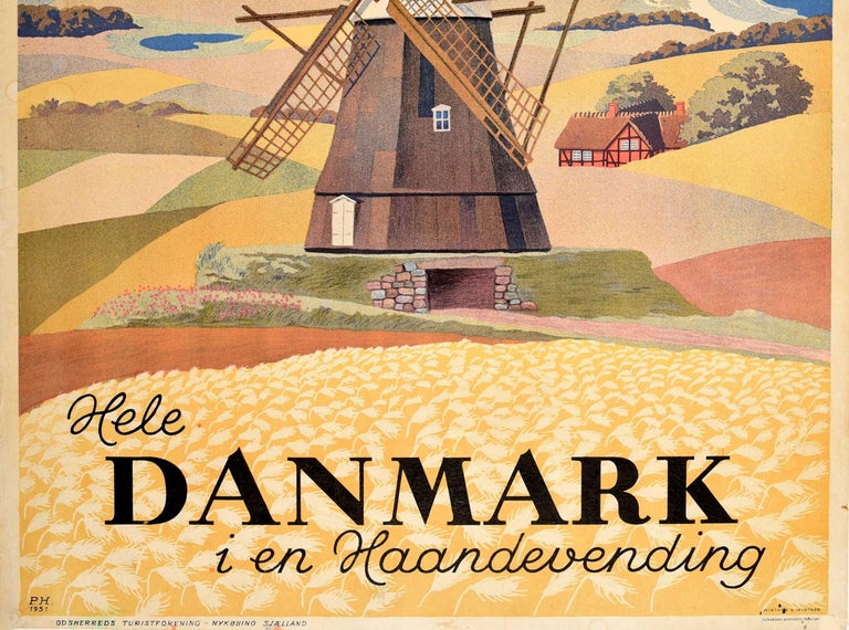 Original Vintage Poster Odsherred Danmark Denmark Countryside Windmill ...