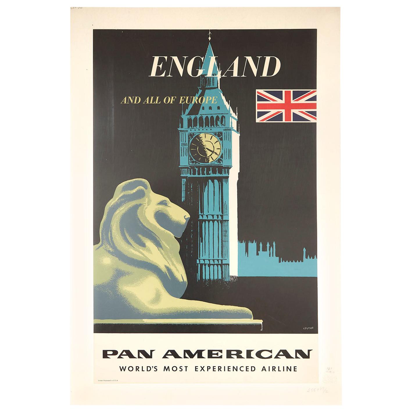 Original Vintage Poster Pan American Airline Travel England Europe ...