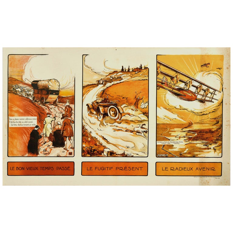 Original Vintage Poster Past Present Future Aviation Air Travel Horse ...