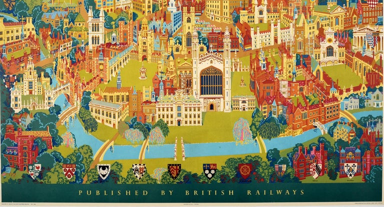 Original Vintage Poster Pictorial Map British Railways Cambridge ...