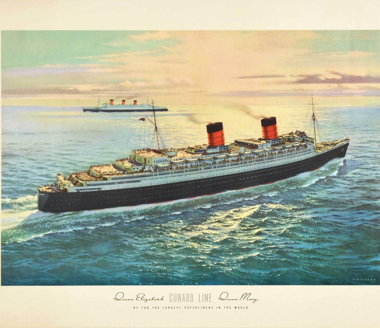 Original Vintage Poster Queen Elizabeth Queen Mary Cunard Line Cruise ...