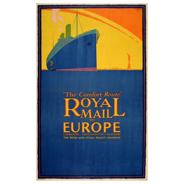 Original Vintage Poster Royal Mail Steamship Europe New York Statue Of ...