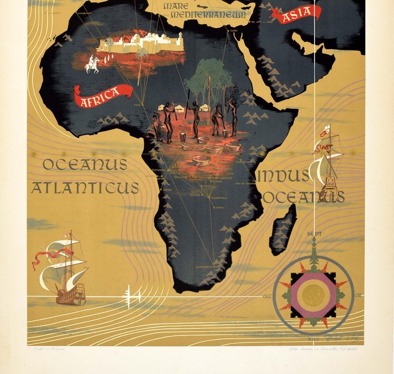 Original Vintage Poster Sabena Belgian Airlines To Europe Asia Africa ...