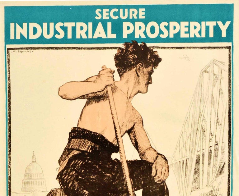 Original Vintage Poster Secure Industrial Prosperity Vote Labour Party ...