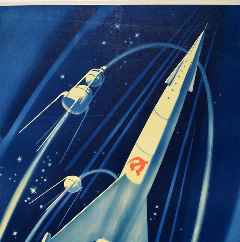 Original Vintage Poster Soviet Rocket Universe Exploration Space Race ...