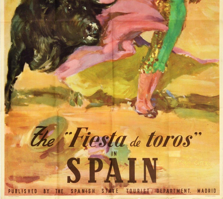 Original Vintage Poster The Fiesta De Toros Bullfight In Spain Madrid ...