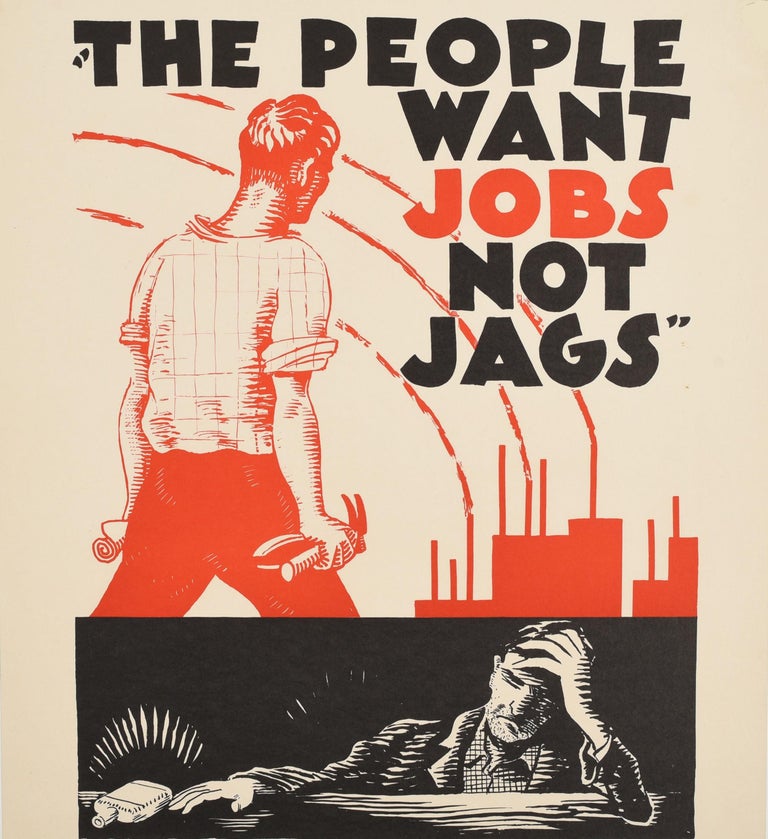 Original Vintage Poster The People Want Jobs Not Jags Drink Alcohol ...