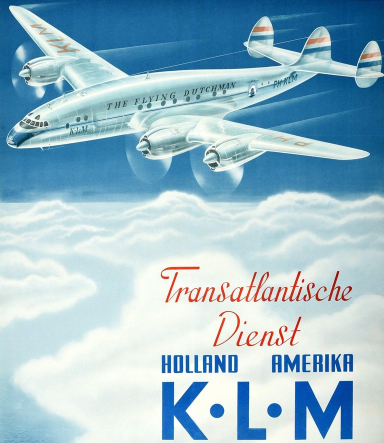 Original Vintage Poster Transatlantic KLM Flying Dutchman De Vliegende ...