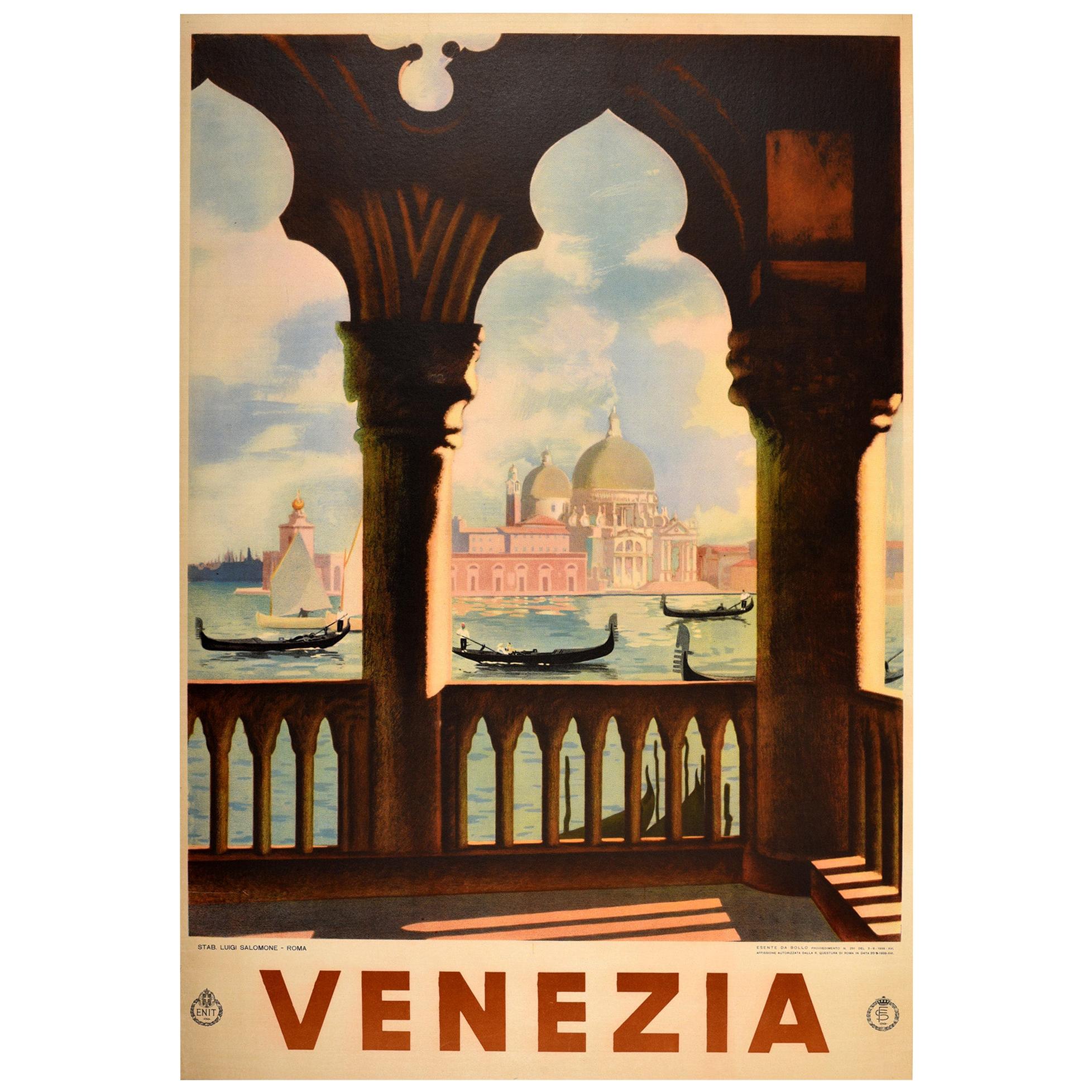 Original Vintage Poster Venezia Venice Italy Canal Gondola Basilica Original Vintage Poster Venezia Venice Italy Canal Gondola Basilica