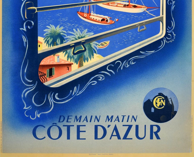 Original Vintage Railway Poster Ce Soir Dans Le Train Cote D''azur ...