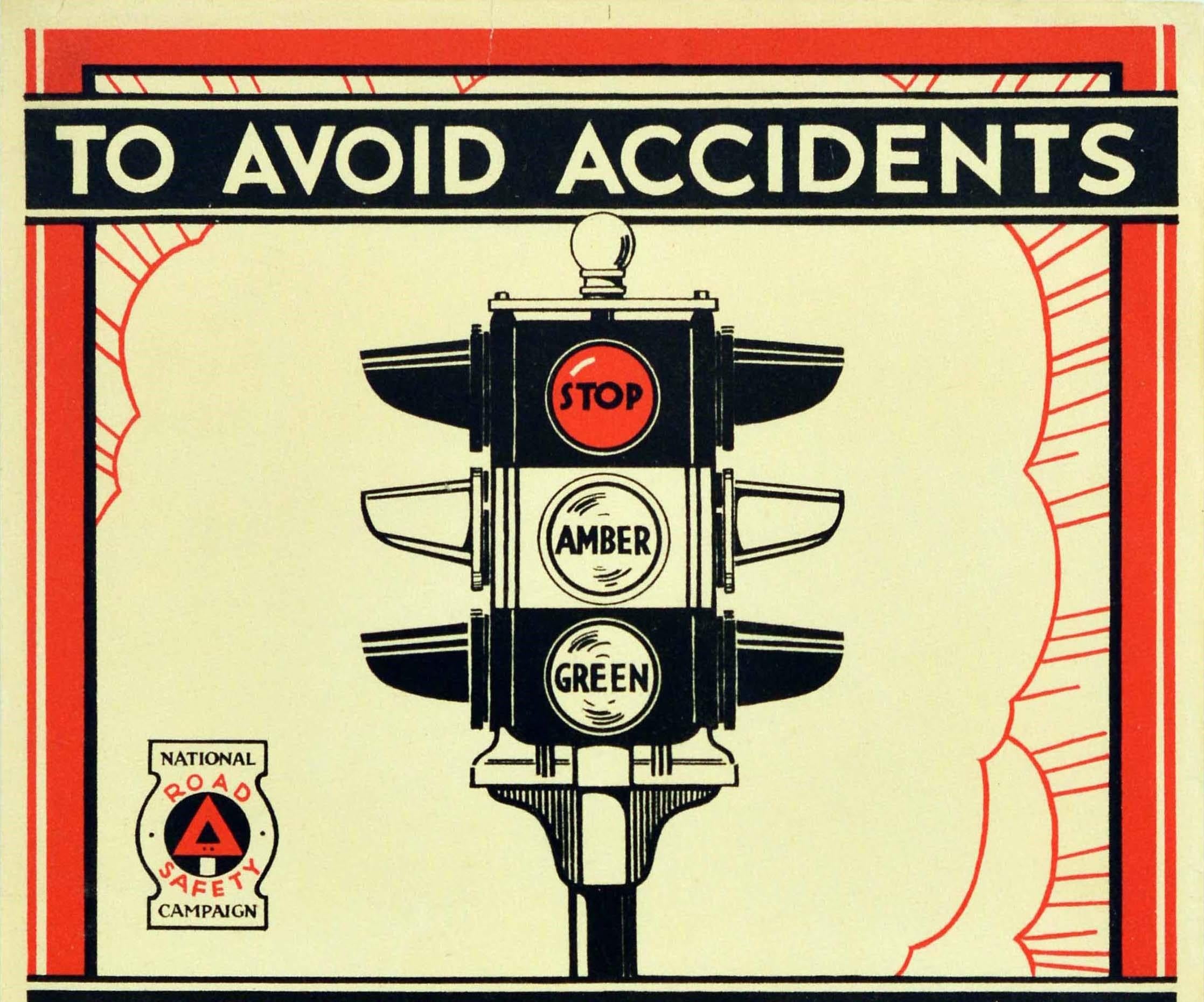 Original Vintage Road Safety Poster Avoid Accidents Traffic Light ...
