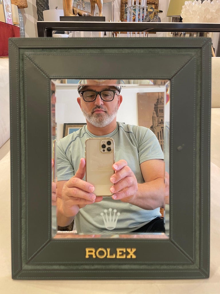 Original Vintage Rolex Swiss-Made Green Stitched Leather Display Mirror ...