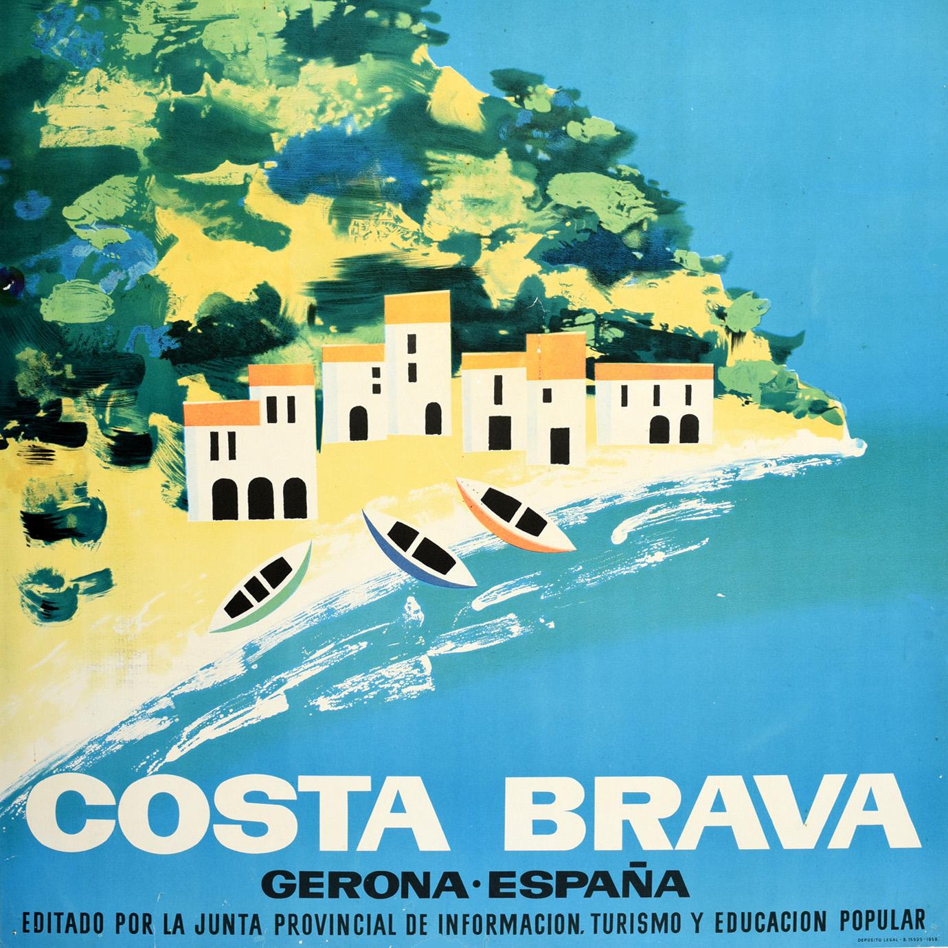 Original Vintage Seaside Holiday Travel Poster Costa Brava Girona Spain ...