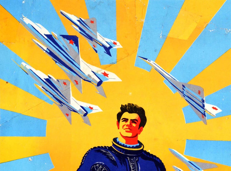Original Vintage Soviet Air Force Military Propaganda Poster Pilot USSR ...
