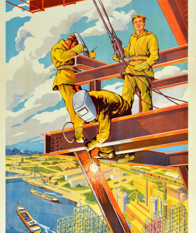 Original Vintage Soviet Poster Collect Scrap Metal Construction USSR ...