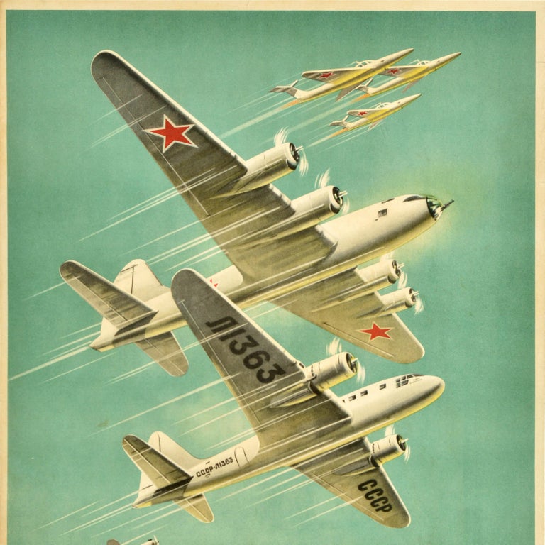 Original Vintage Aviation Propaganda Poster Glory To Mighty Soviet ...