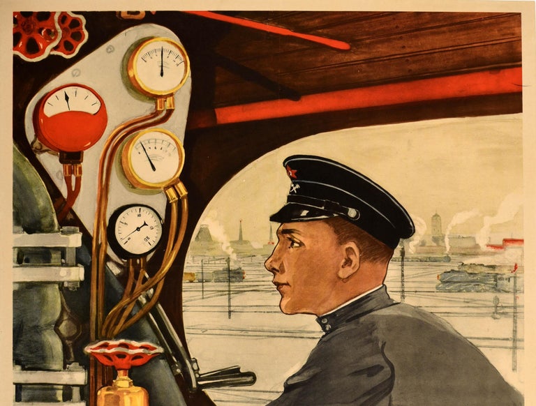 Original Vintage Soviet Propaganda Poster Train Driver Soviet Railway ...