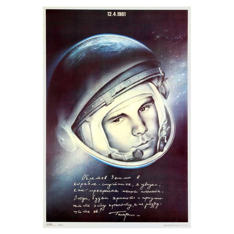 Original Vintage Soviet Space Poster Beauty of Earth Yuri Gagarin USSR ...