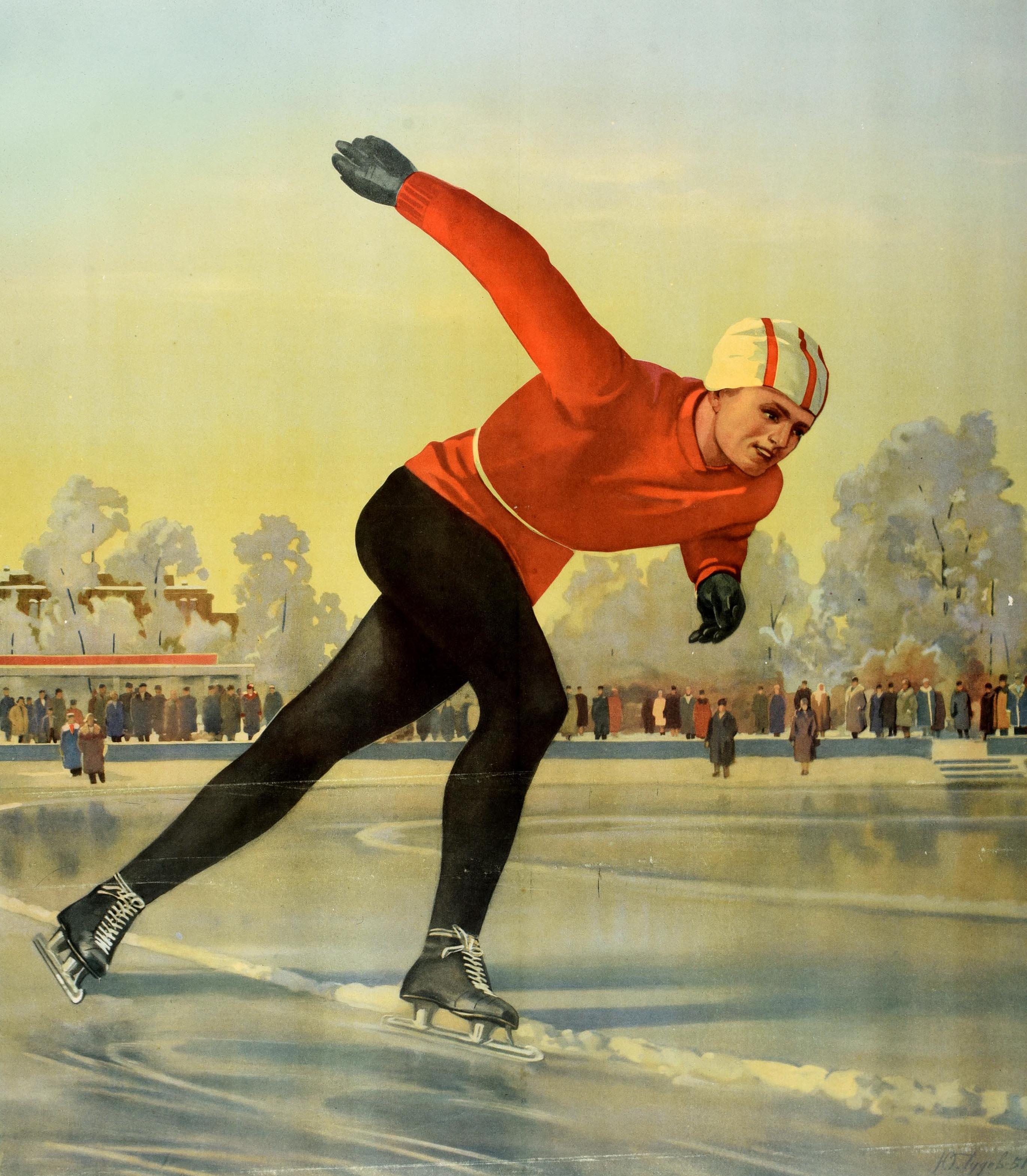 Original Vintage Soviet Union Winter Sport Poster Speed Ice Skating ...