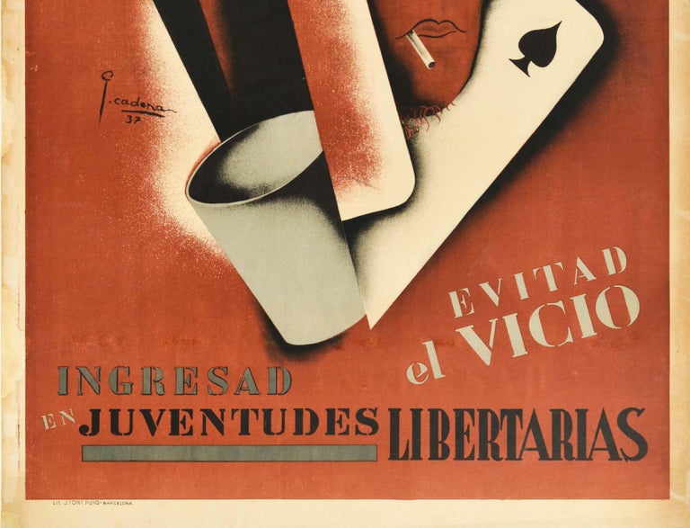 Original Vintage Spanish Civil War Poster Youth Avoid Vice CNT ...