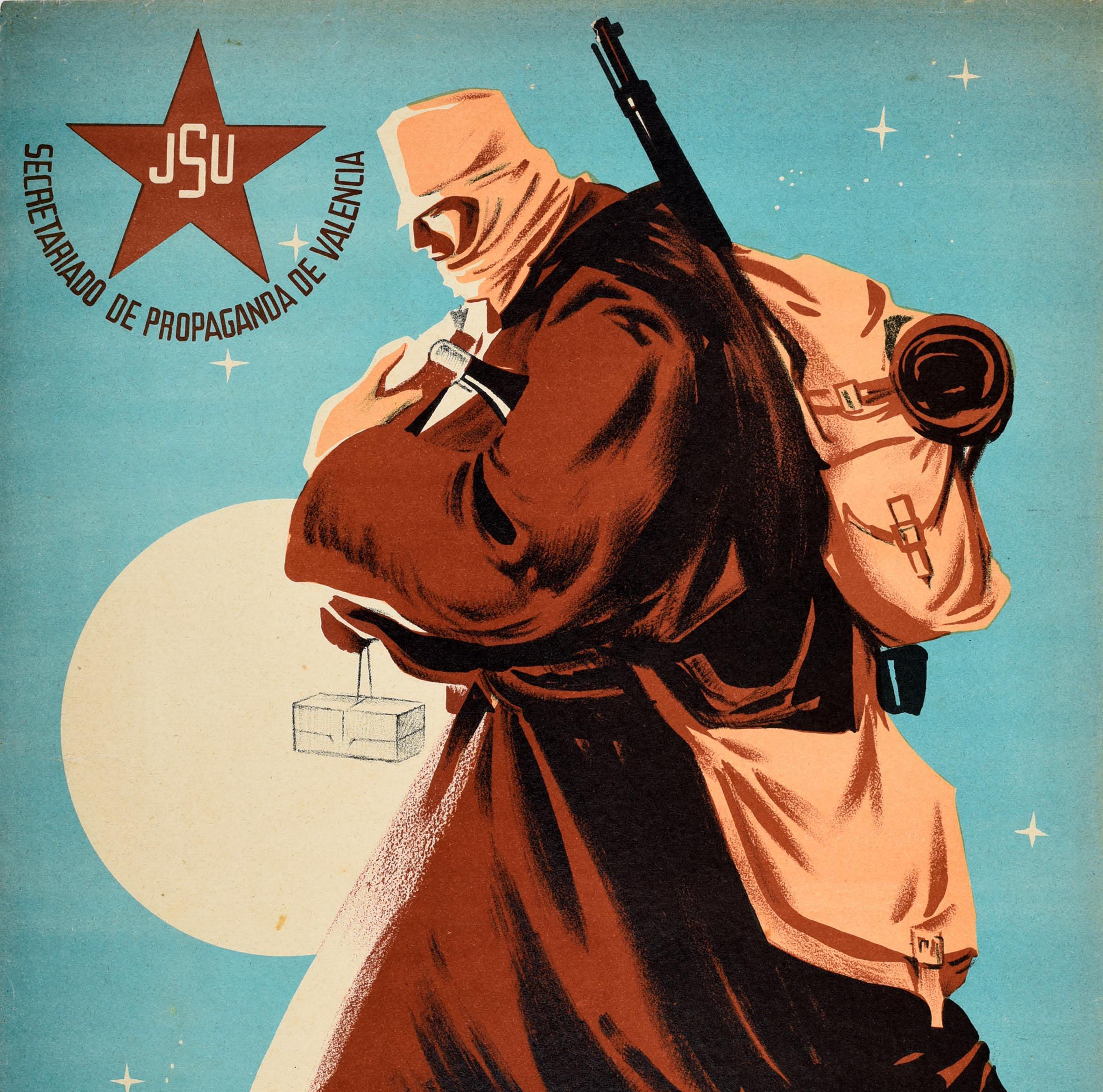 Original Vintage Spanish Civil War Propaganda Poster Militiaman JSU Communism For Sale at ...