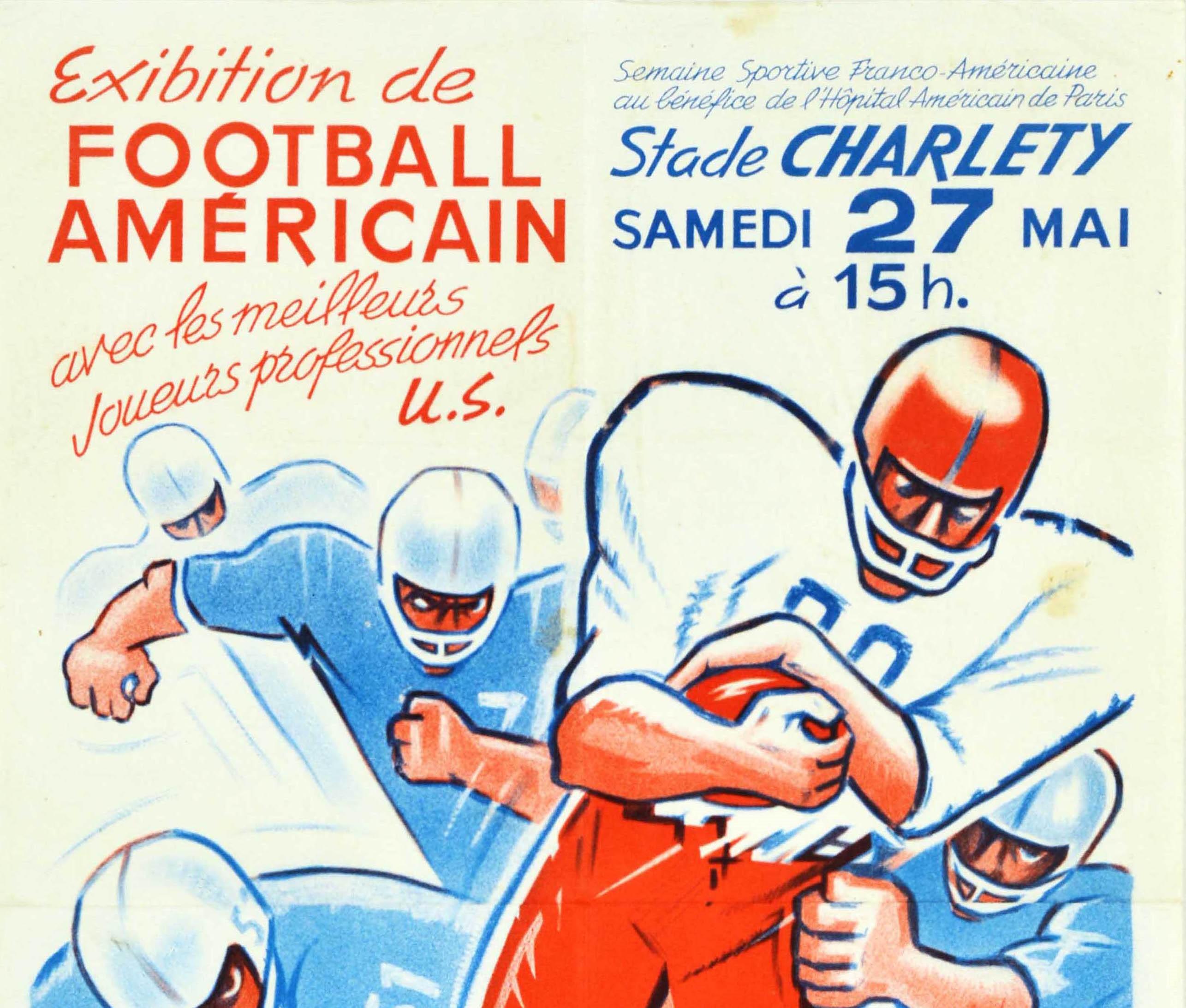 Original Vintage Sport Poster American Football Exhibition Rugby Pastis ...