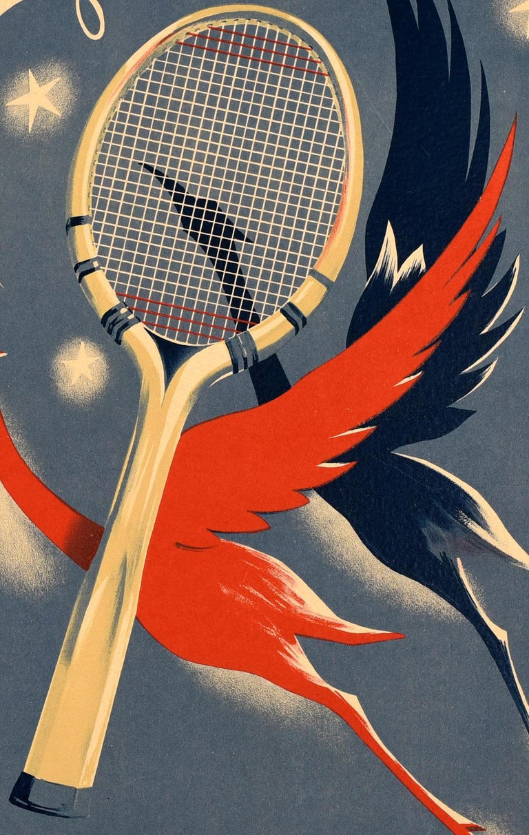 Original Vintage Sport Poster Andre Martin Legeay Tennis Racket Crane ...