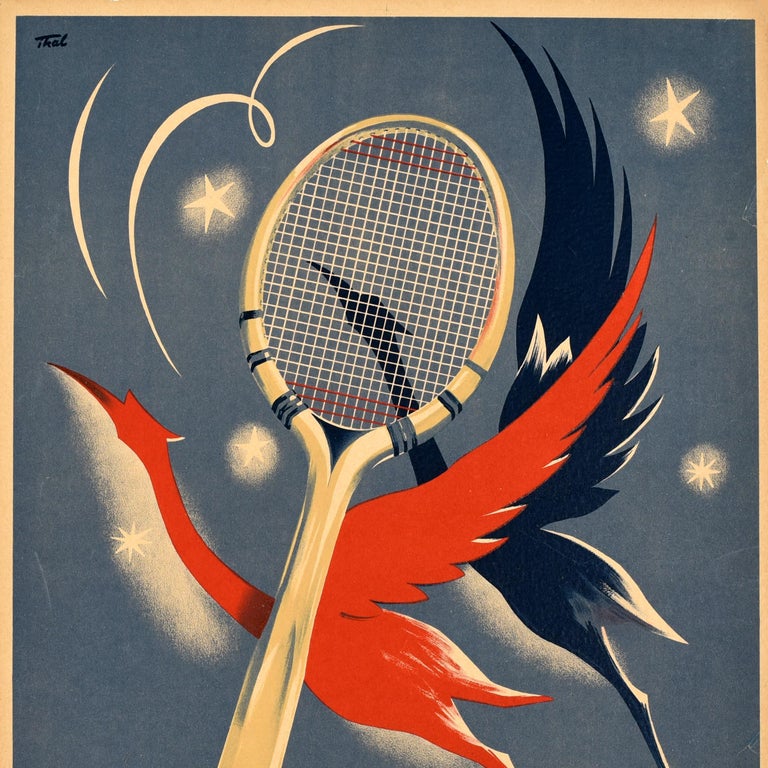 Original Vintage Sport Poster Andre Martin Legeay Tennis Racket Crane ...
