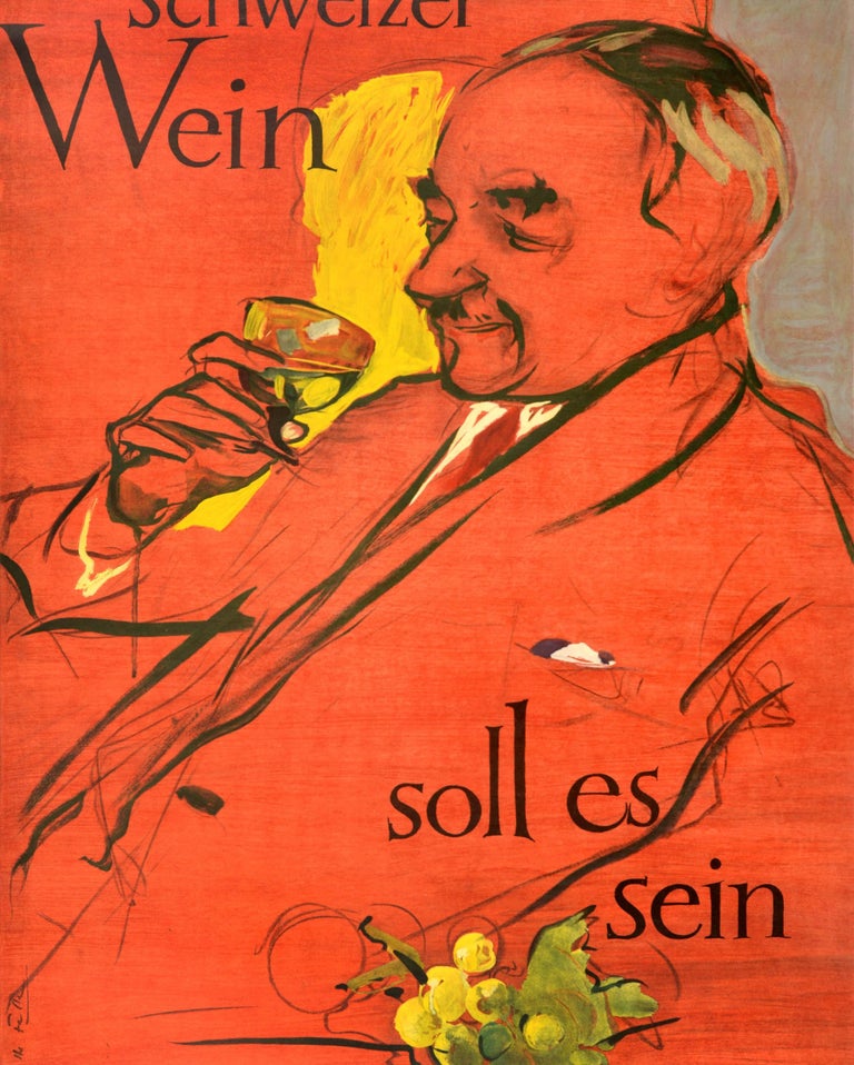 Original Vintage Swiss Wine Poster Schweizer Wein Soll Es Sein ...
