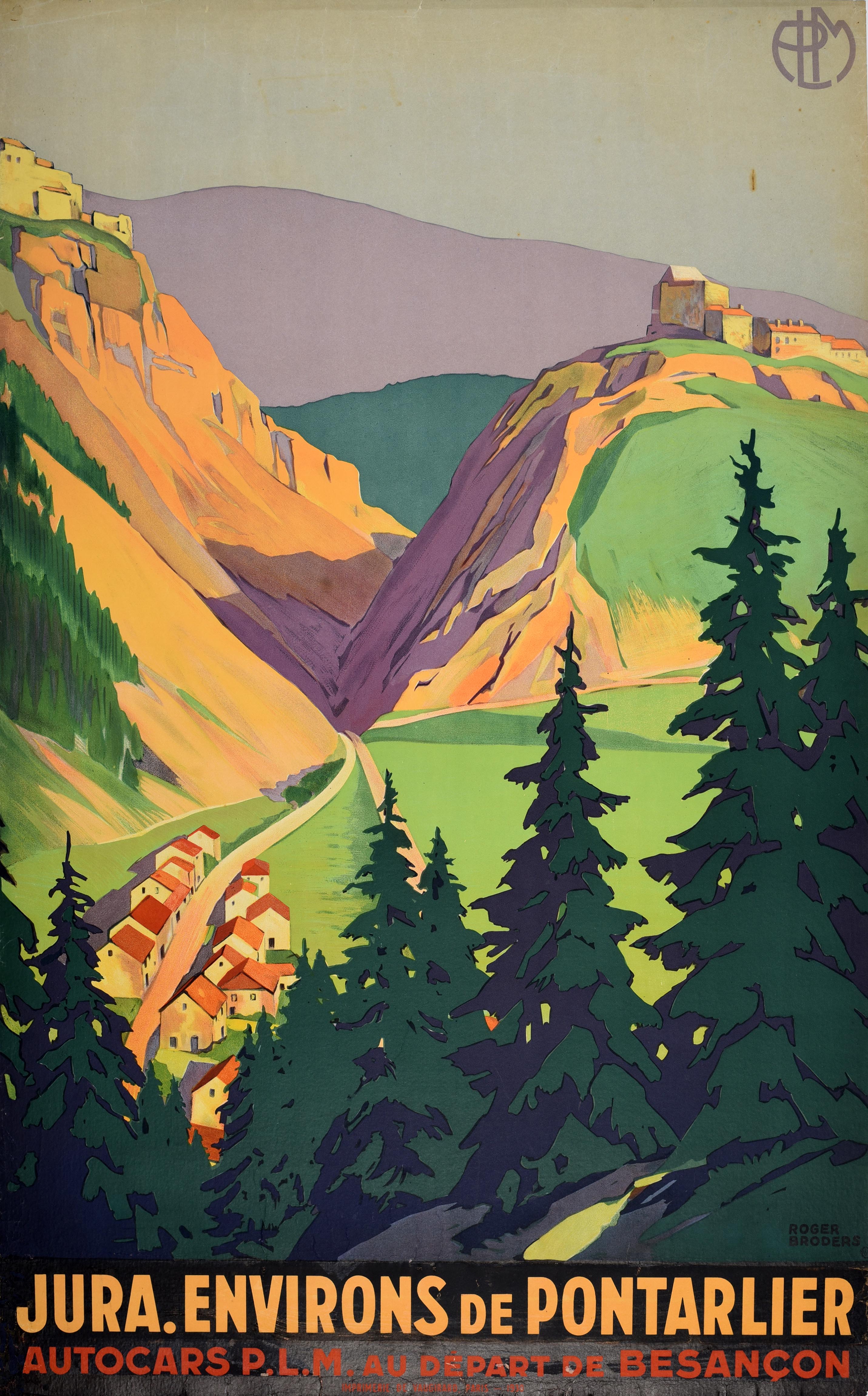 Original Vintage Train Travel Poster Jura Pontarlier Roger Broders PLM Railway For Sale at 1stDibs