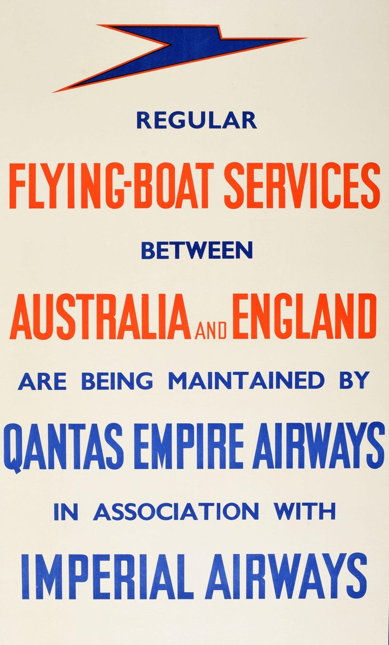 Original Vintage Travel Advertising Poster Flying Boat Services Qantas ...