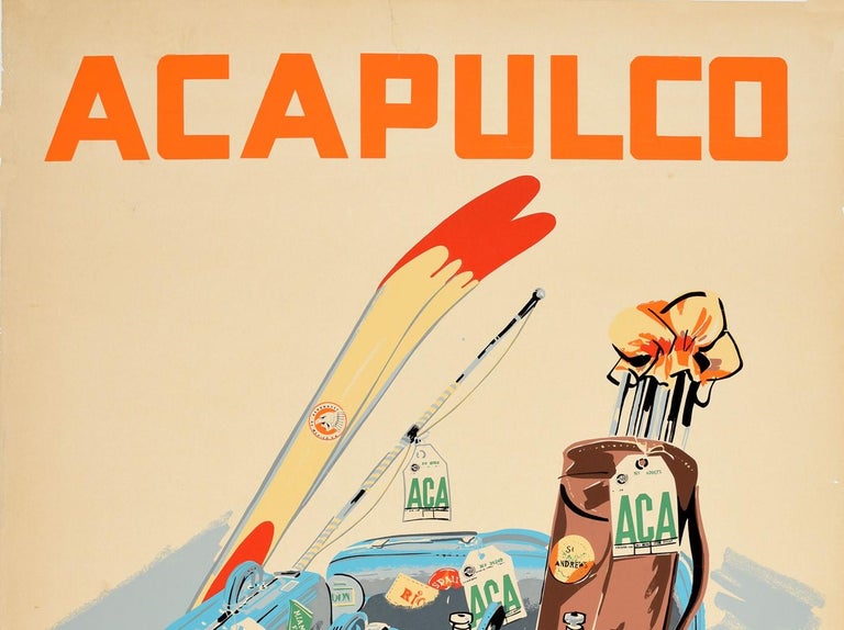 Original Vintage Travel Poster Acapulco Diving Golf Sport Aeronaves De ...