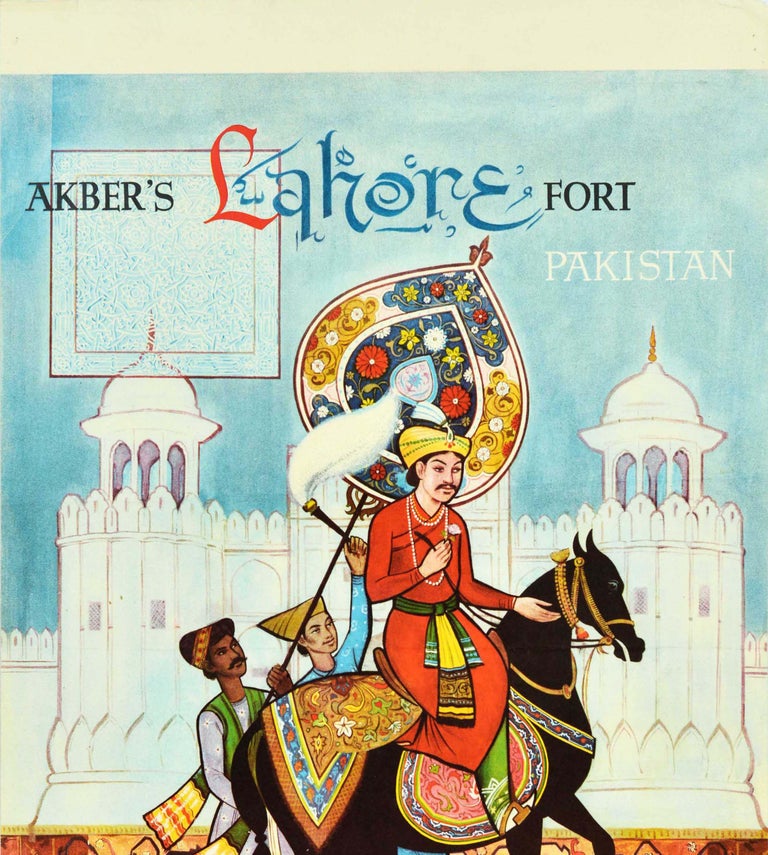 Original Vintage Travel Poster Akbers Fort Lahore Pakistan Punjab ...