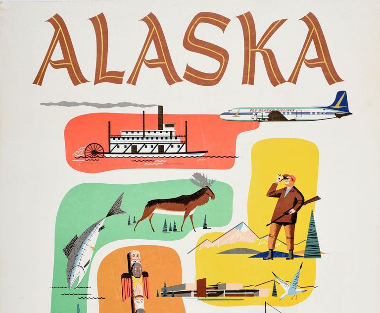 Original Vintage Travel Poster Alaska Airlines Golden Nugget Service ...