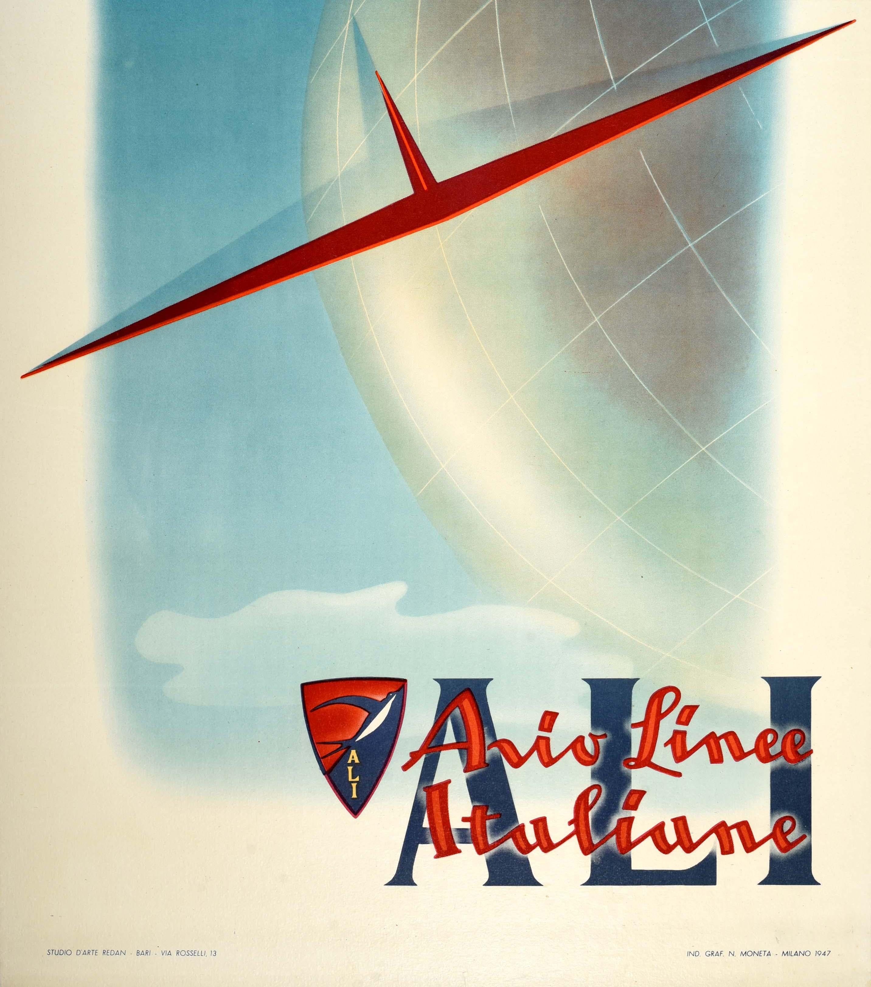 Original Vintage Travel Poster ALI Avio Linee Italiane Airline ...