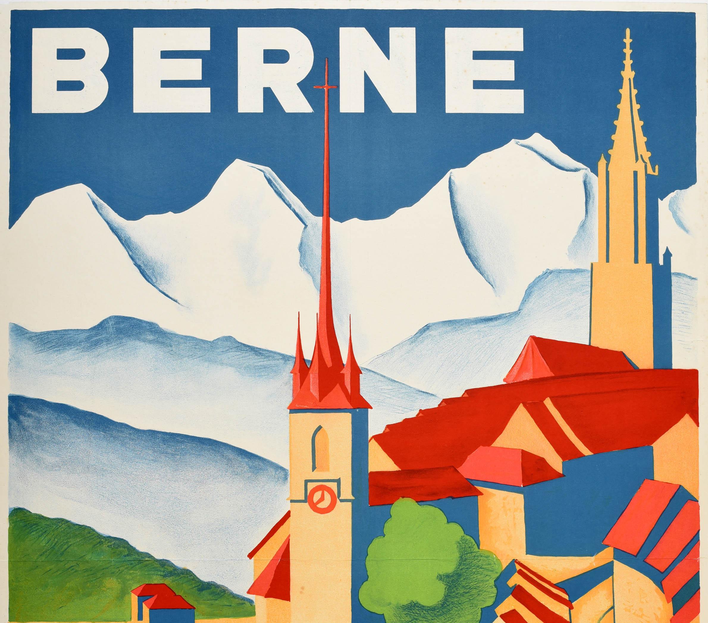 Original Vintage Travel Poster Berne Switzerland Art Deco Old City ...