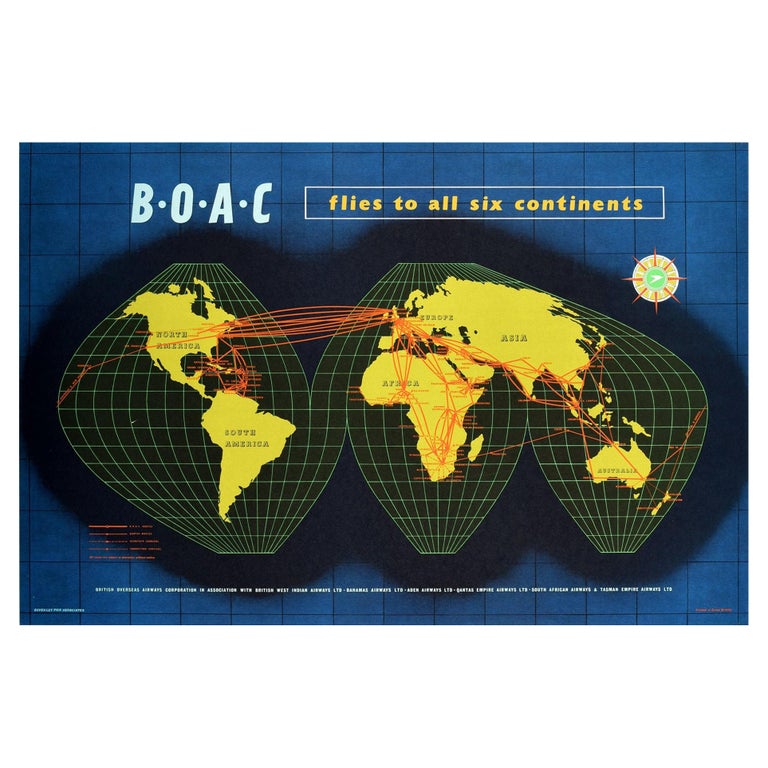 Original Vintage Travel Poster BOAC Flies To All Six Continents ...
